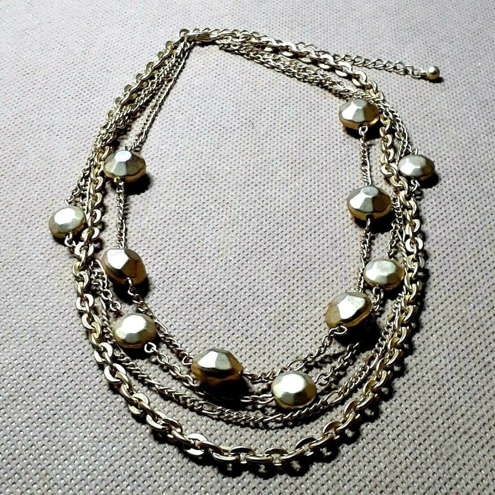 Choker Necklace Four Strand Chain Brushed Gold-Tone S… - Gem